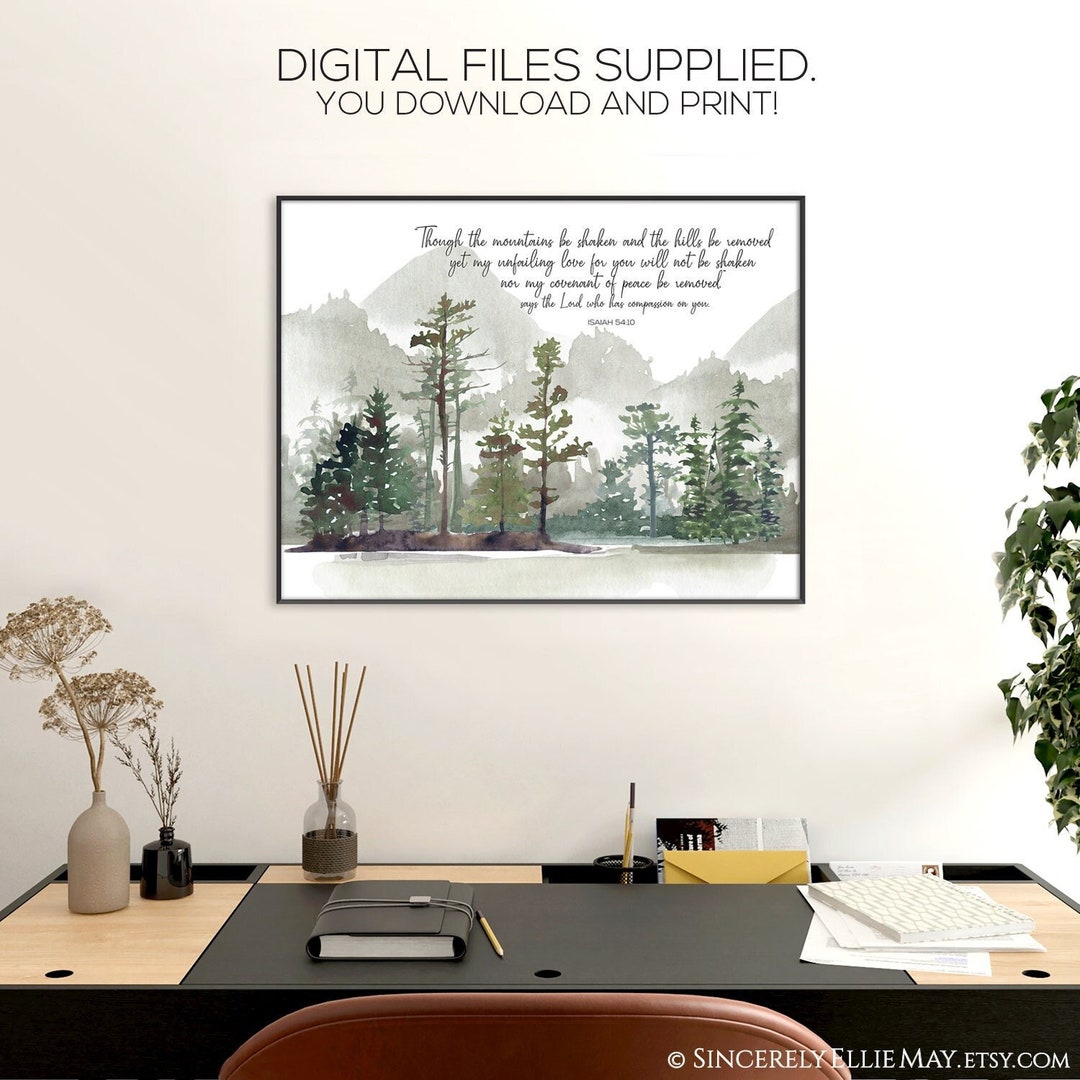 Mountain Wall Art Christian Quote Bible Verse Printable, Watercolor ...