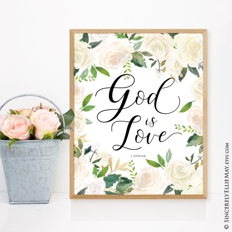 God Is Love Printable Christian Wall Art Sign 1 John 4:8 | Etsy