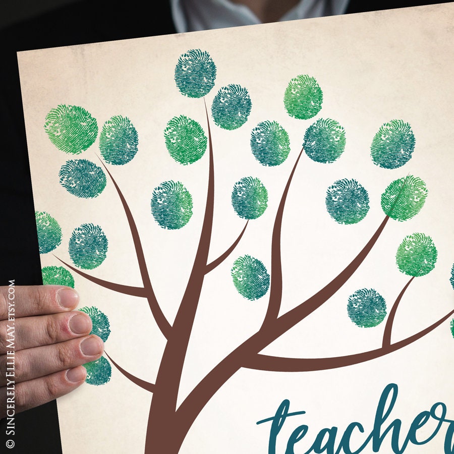 Fingerprint Tree Teacher Appreciation Retirement Printable | Etsy