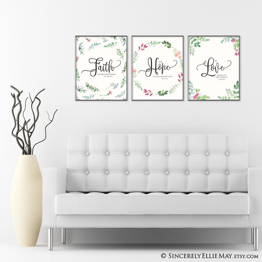 Faith Hope Love Wall Art Sign Gift Printables Set of 3 - Bible Verse ...
