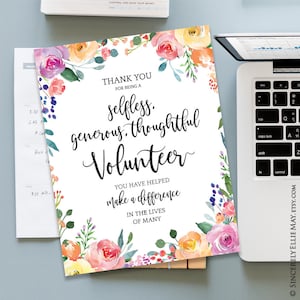 Volunteer Gifts Thank You - Volunteer Appreciation Printable, YOU PRINT ...