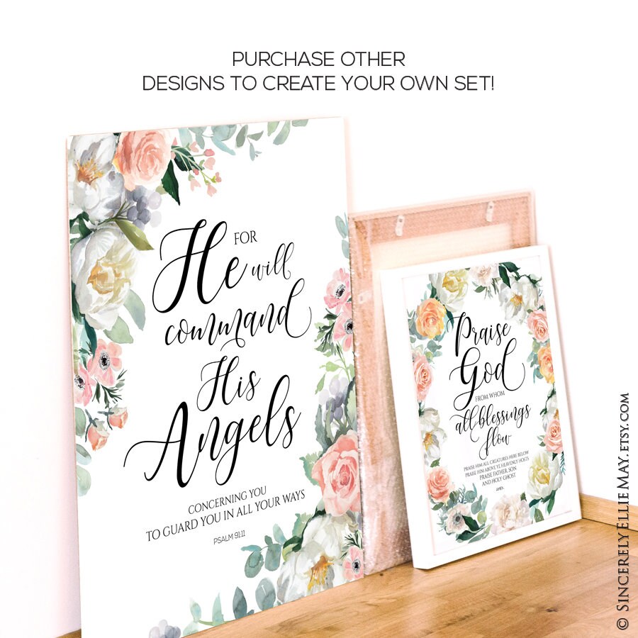 Bible Verse Psalm 91:11 Poster Sign Christian Quote Download | Etsy