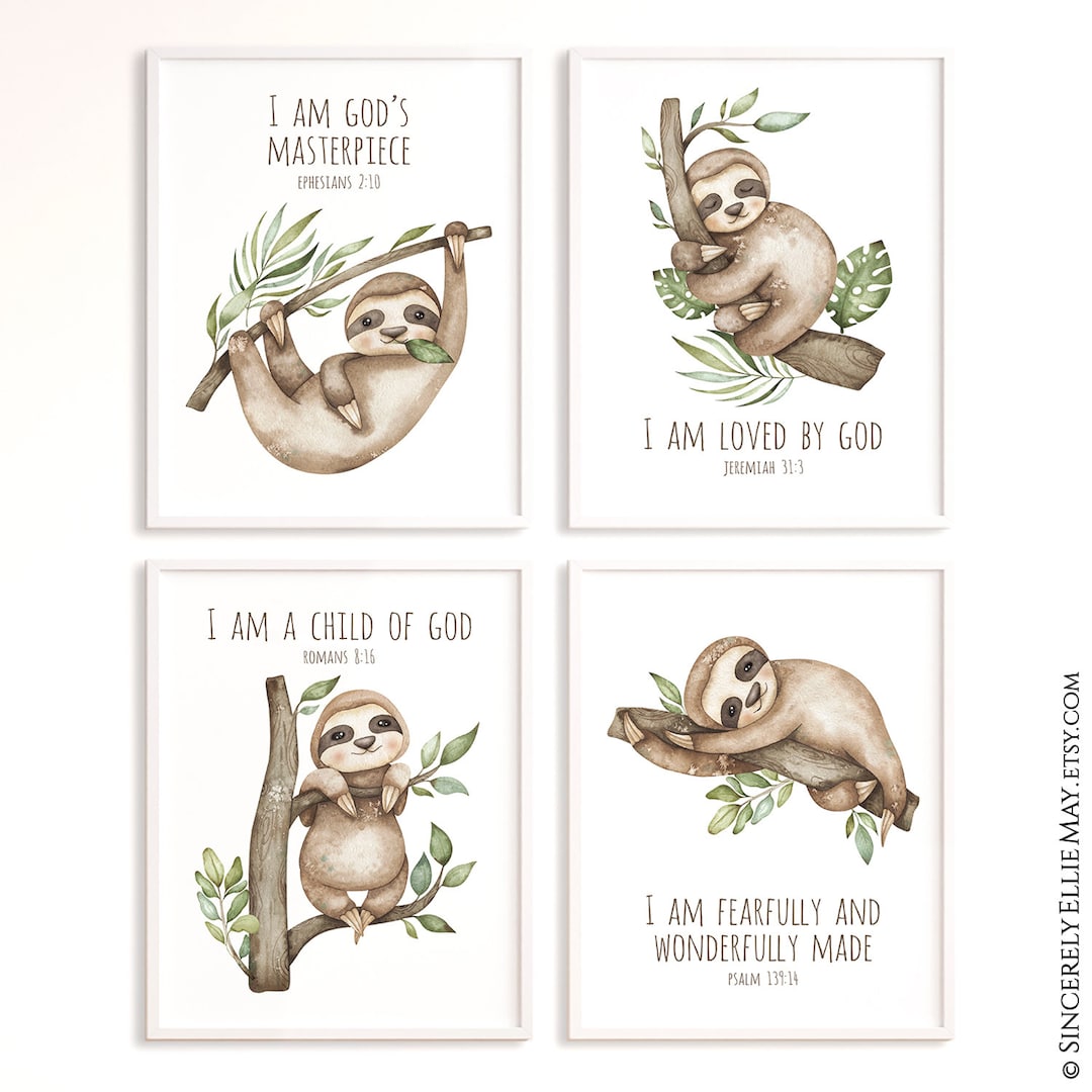 Sloth Baby Wall Art Nursery Digital Print, Christian Bible Verse ...