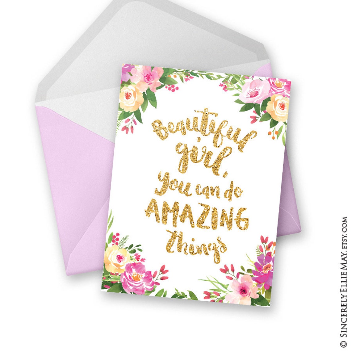 Beautiful Girl You Can Do Amazing Things Quote Wall Art Print | Etsy