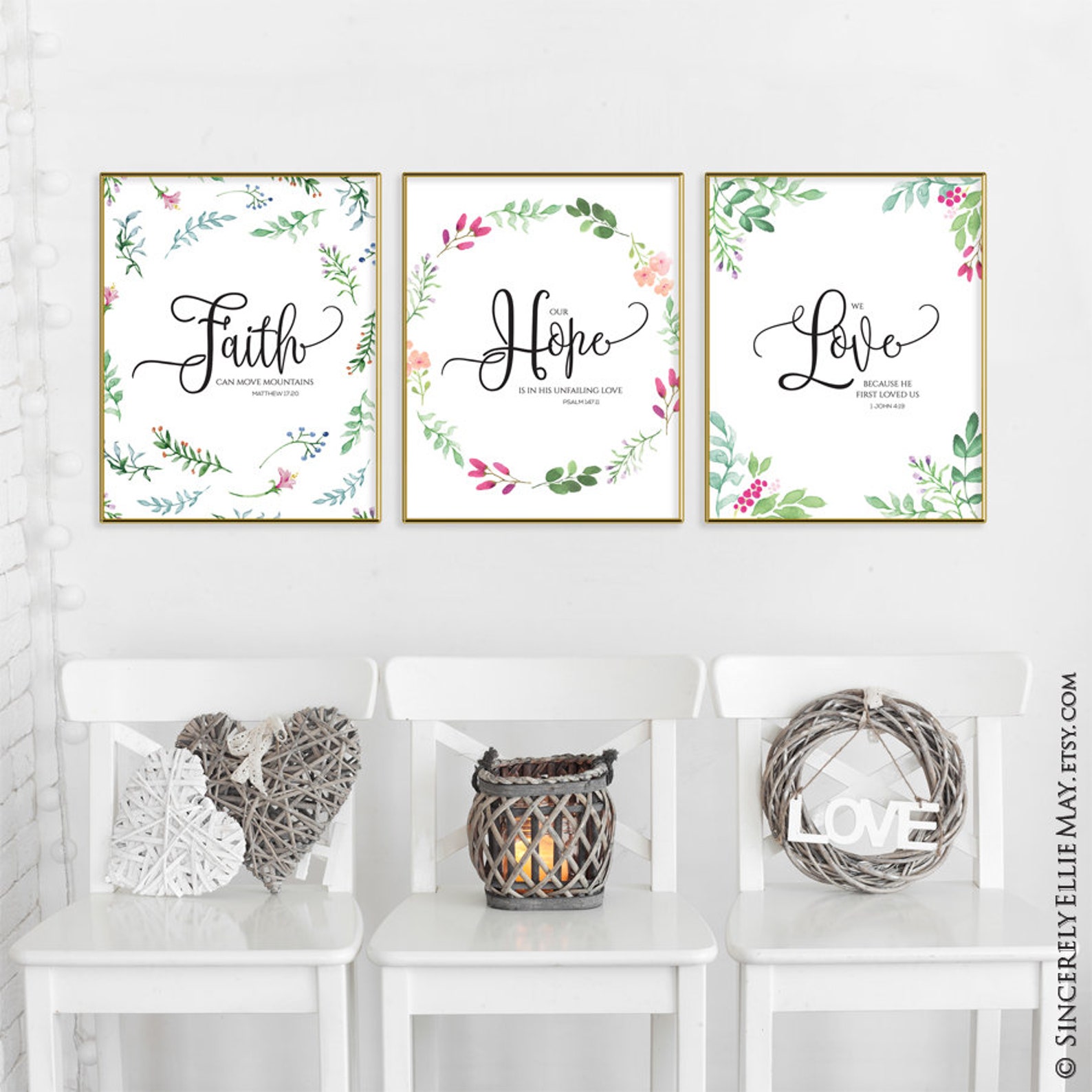 Faith Hope Love Wall Art Sign Gift Printables Set of 3 - Bible Verse ...