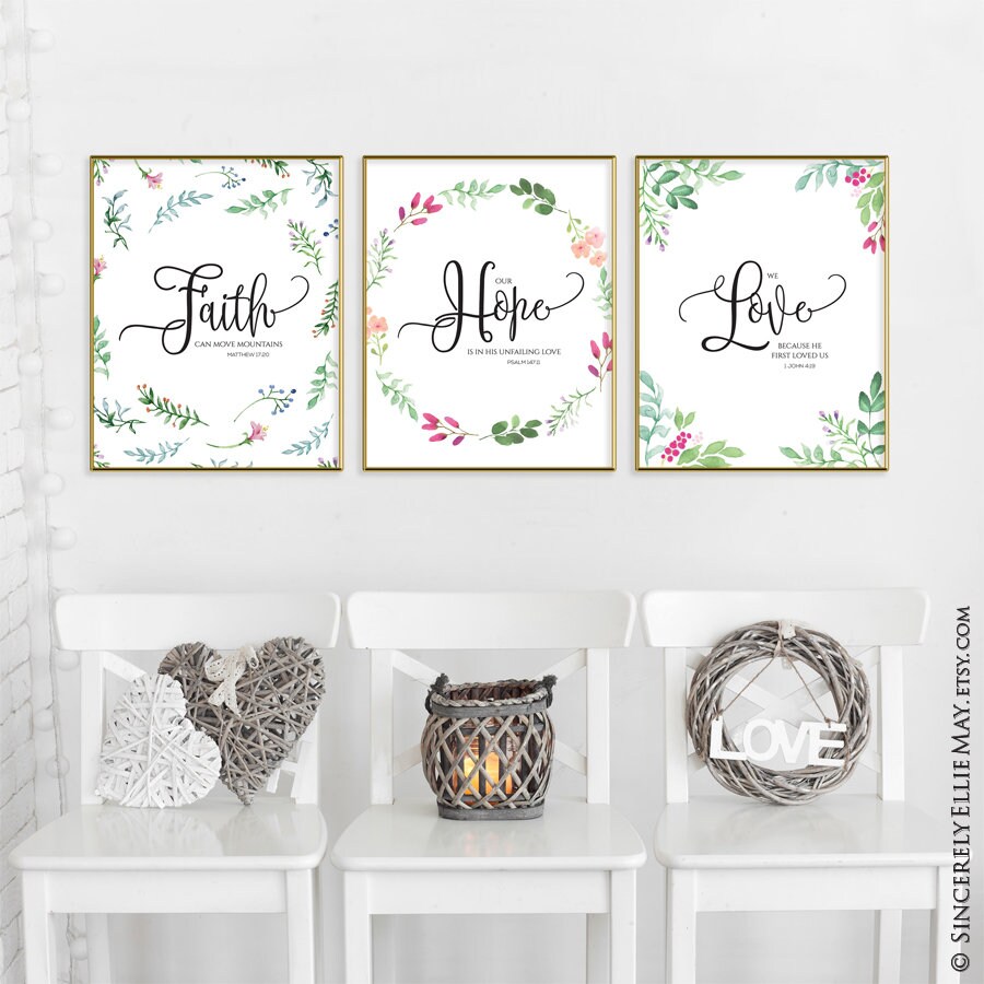 Faith Hope Love Wall Art Sign Gift Printables Set of 3 - Bible Verse ...