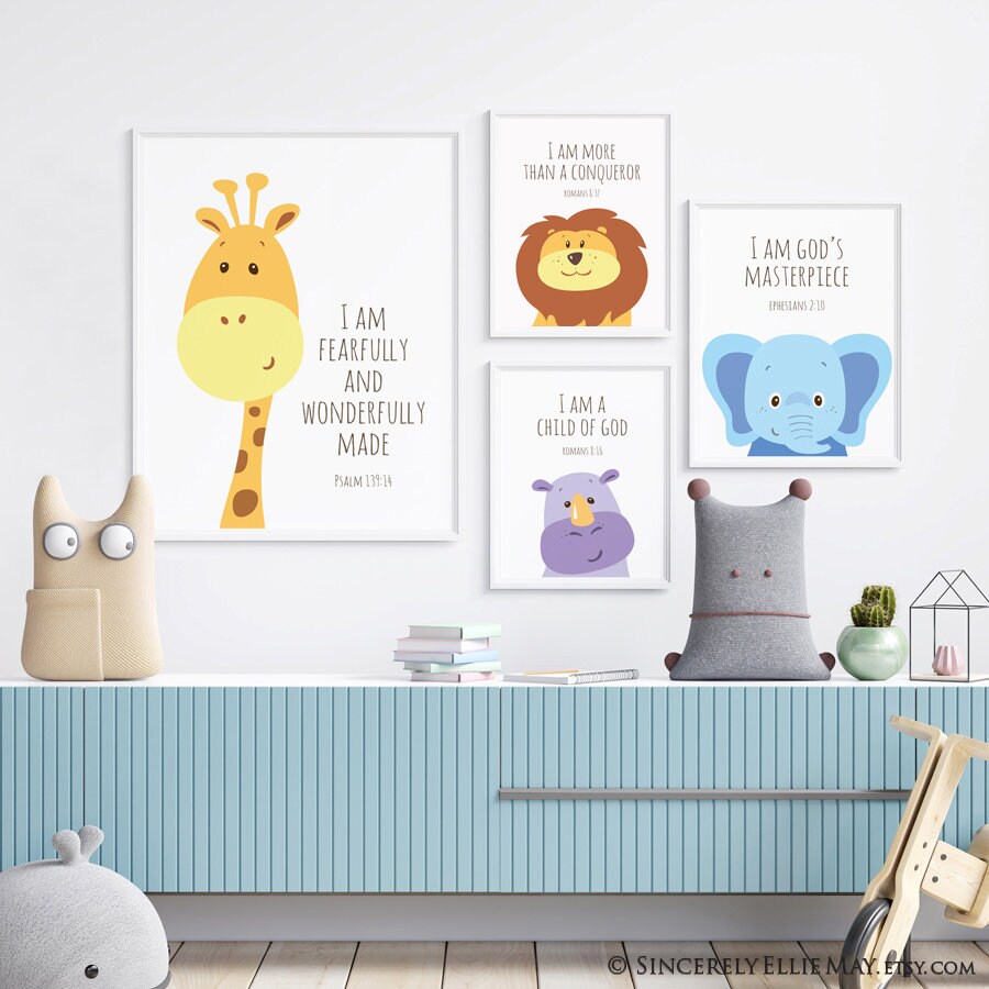 Kids Safari Animals Nursery Bible Verse Wall Art Sunday School | Etsy