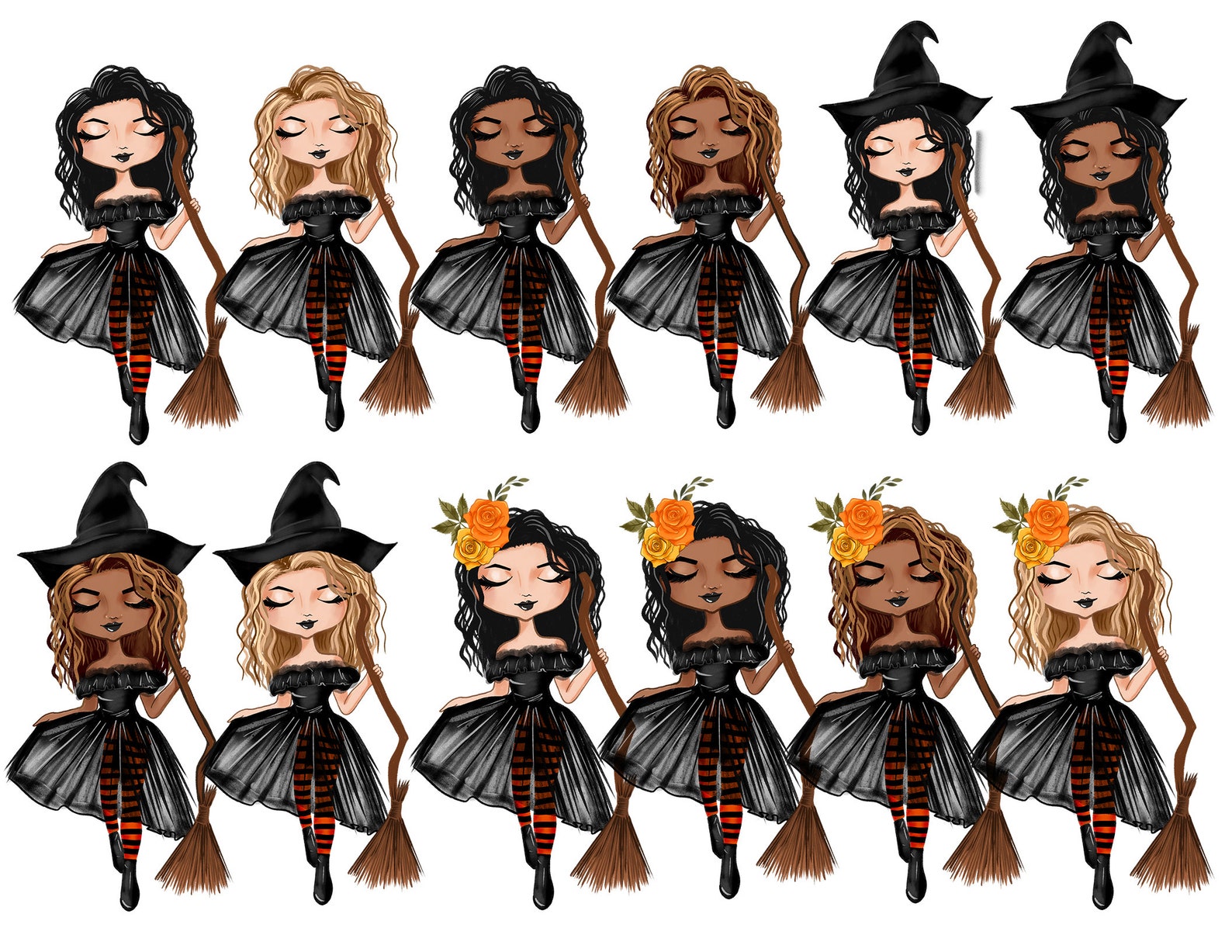 Halloween Girl Clipart Spooky Clipart Witch Clipart | Etsy