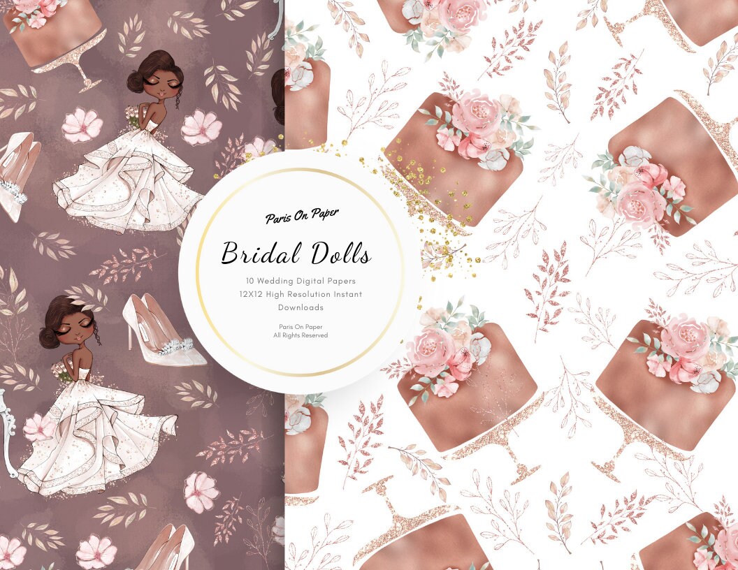 Bridal Doll Digital Paper | Wedding Scrapbook | Fashion Illustration ...