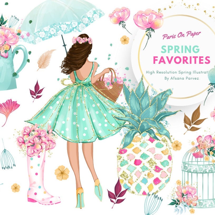 Spring Clipart Set | Fashion Dolls & Floral Illustrations | Instant ...