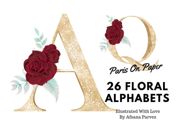 Gold alphabet PNG format Floral alphabet Rose gold alphabet Black ...