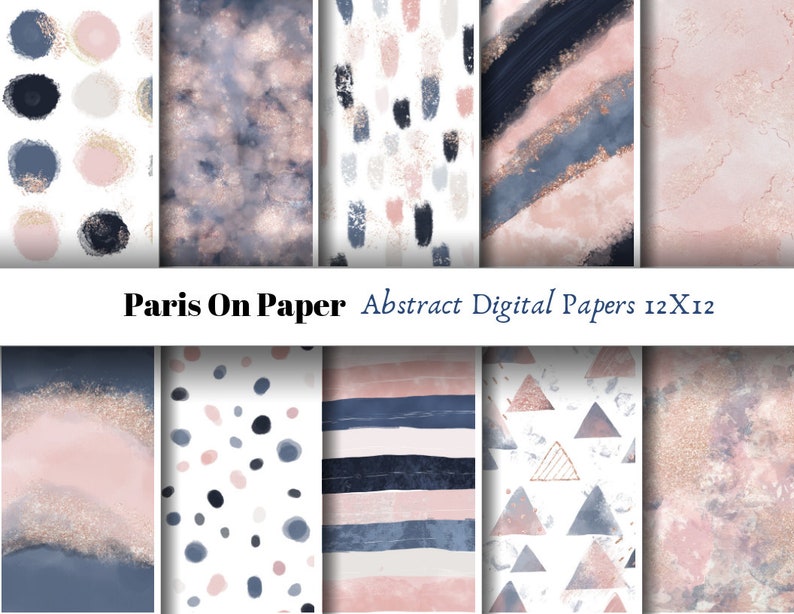 Blue Pink Abstract Digital Paper Watercolor Planner - Etsy