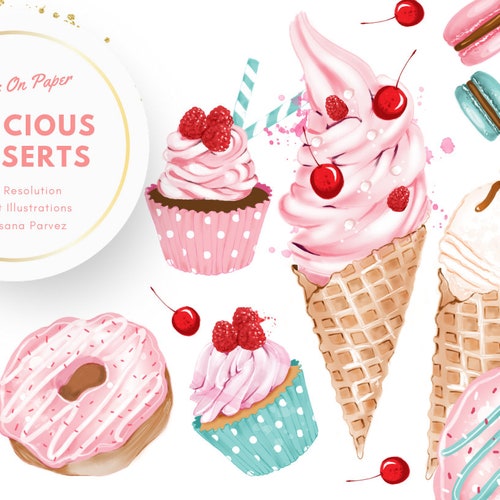 Delicious Dessert Cliparts Doughnuts and Cupcakes Ice - Etsy
