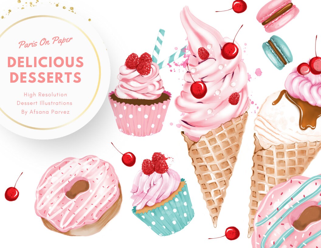 Delicious Dessert Cliparts Doughnuts and Cupcakes Ice Cream Cone ...