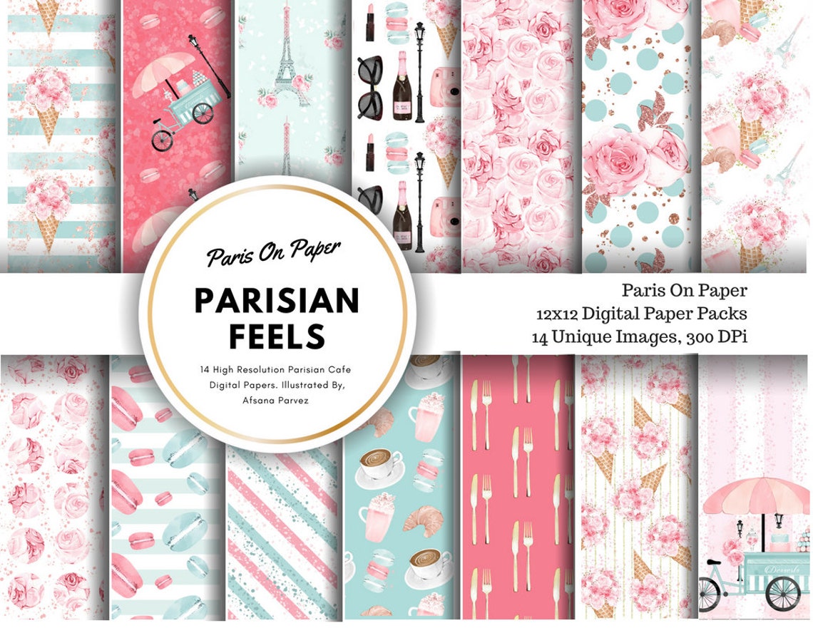 Paris Paper Pack, Digital Paper, Fashion Digital Paper, Scrapbook Paper ...