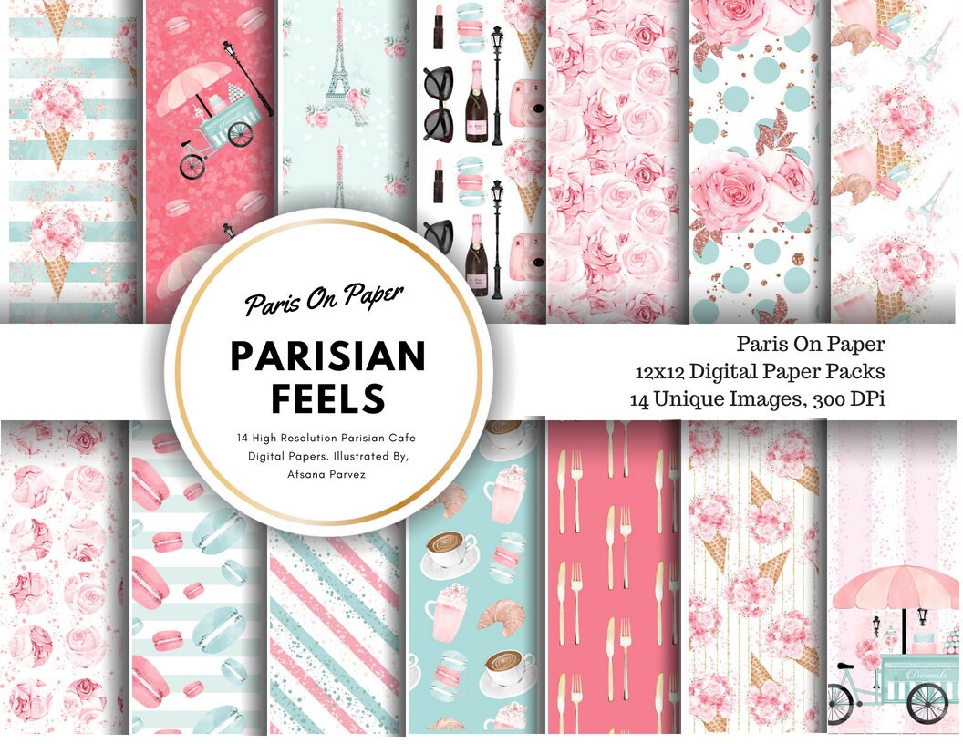Paris Paper Pack, Digital Paper, Fashion Digital Paper, Scrapbook Paper ...