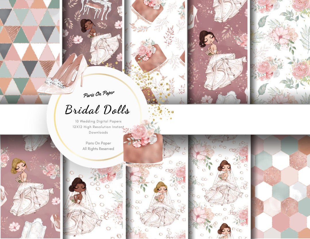 Bridal Doll Digital Paper | Wedding Scrapbook | Fashion Illustration ...