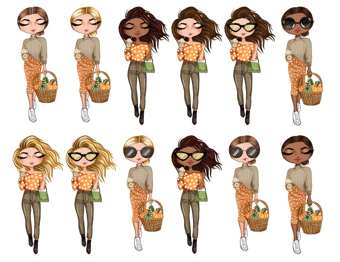 Fall Fashion Clipart Autumn Clipart Pumpkins Clipart | Etsy