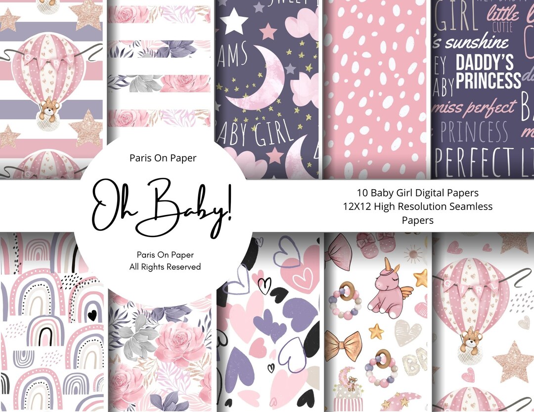 Baby Girl Digital Papers | Digital Paper Pack | Surface Pattern ...