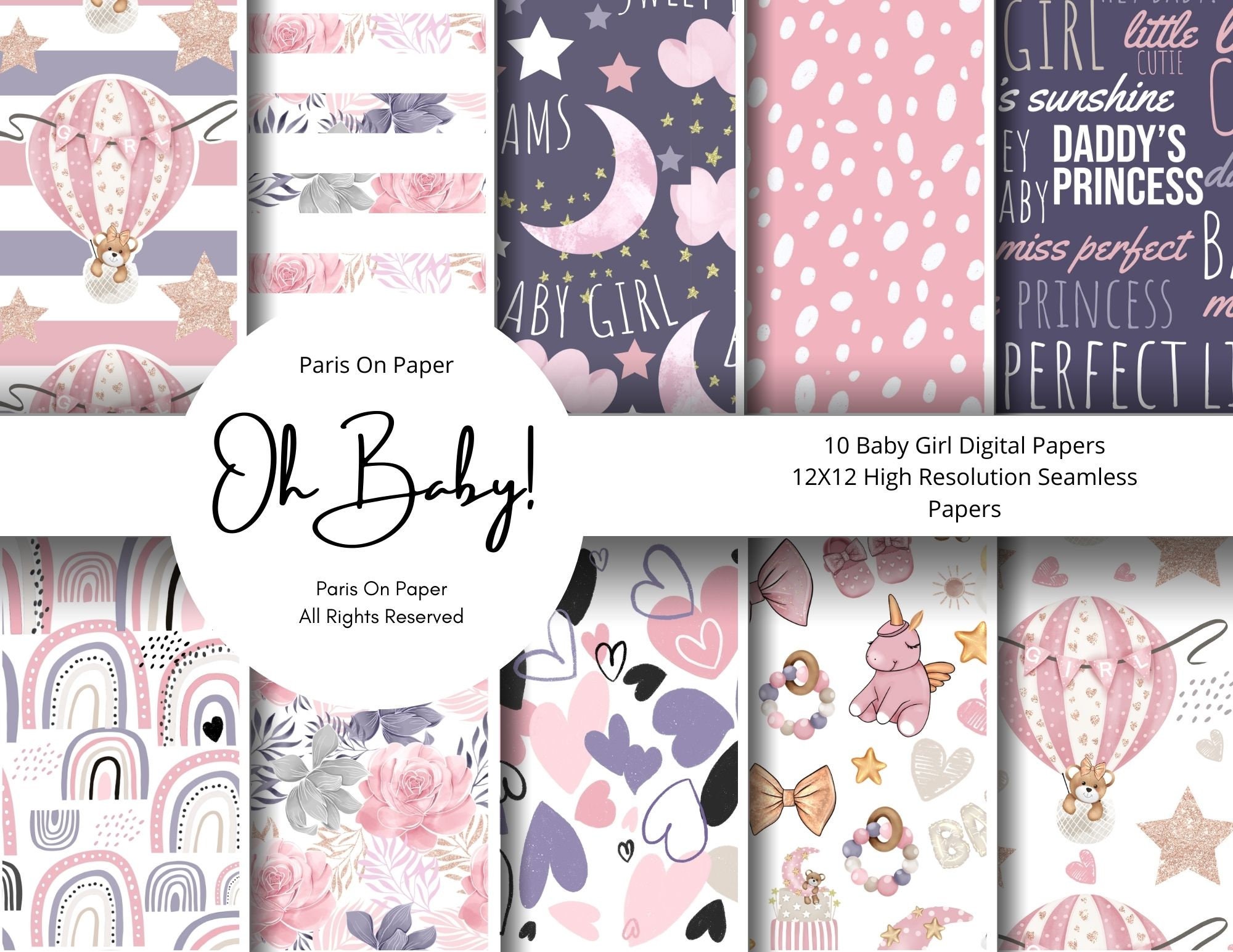 Baby Girl Digital Papers Digital Paper Pack Surface Pattern Nursery ...