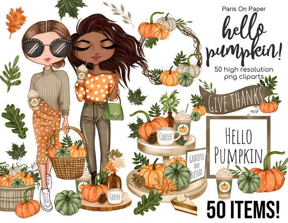 Fall Fashion Clipart Autumn Clipart Pumpkins Clipart | Etsy