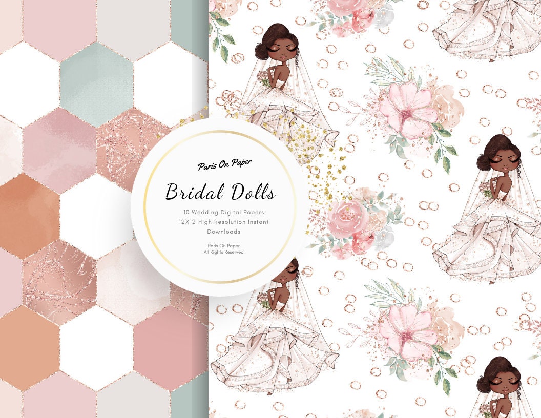 Bridal Doll Digital Paper | Wedding Scrapbook | Fashion Illustration ...