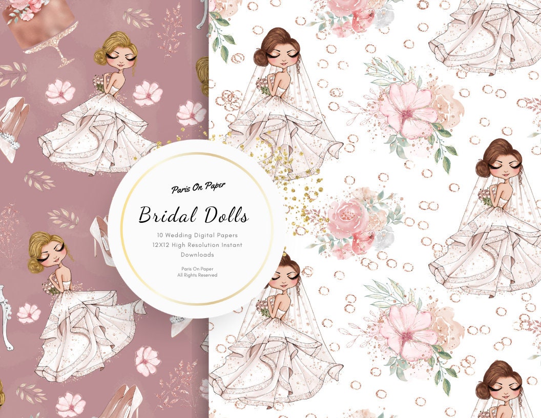 Bridal Doll Digital Paper | Wedding Scrapbook | Fashion Illustration ...