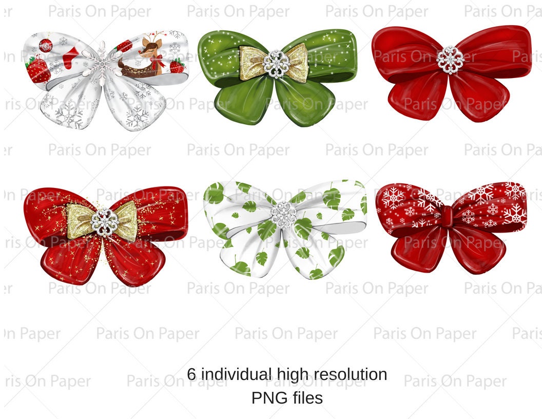 Christmas Digital Bow Clipart Paperclip Planner Graphic Blogging ...