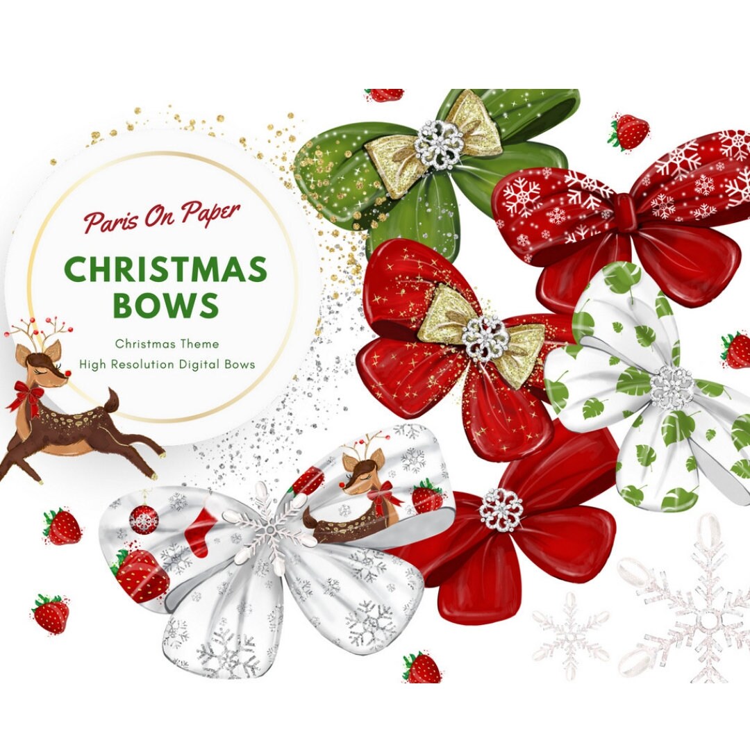 Christmas Digital Bow Clipart Paperclip Planner Graphic Blogging ...