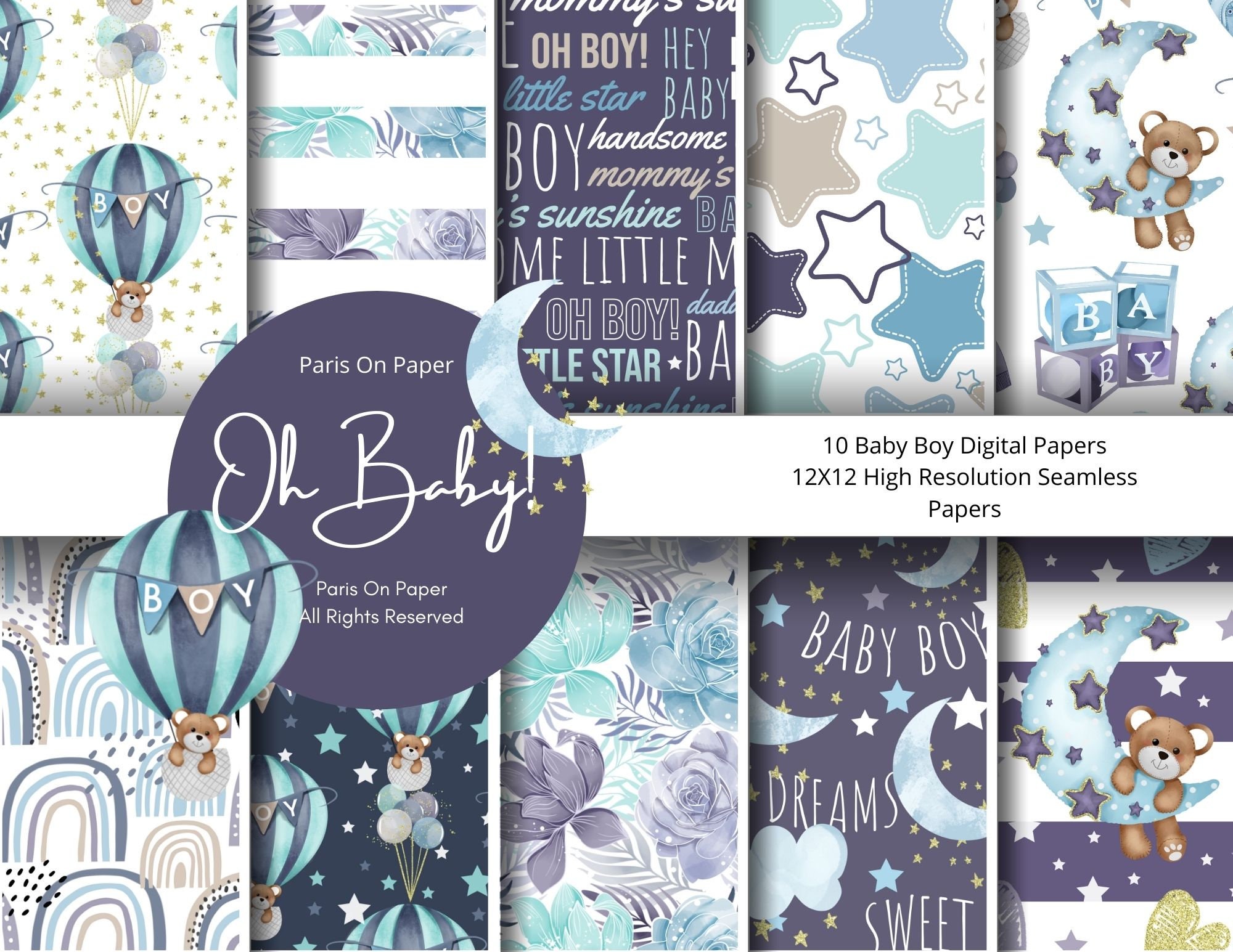 Baby Boy Digital Papers | Digital Paper Pack | Surface Pattern ...