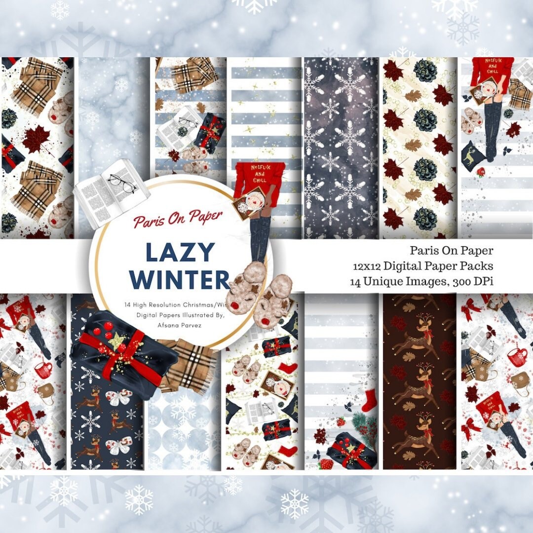 Cozy Winter Digital Paper | Fashion Illustration | Glam Winter Paper ...