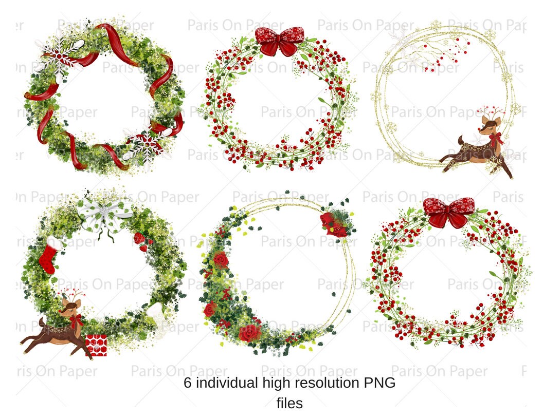 Christmas Clipart Christmas Wreath Clipart Hand Drawn Wreaths Floral ...