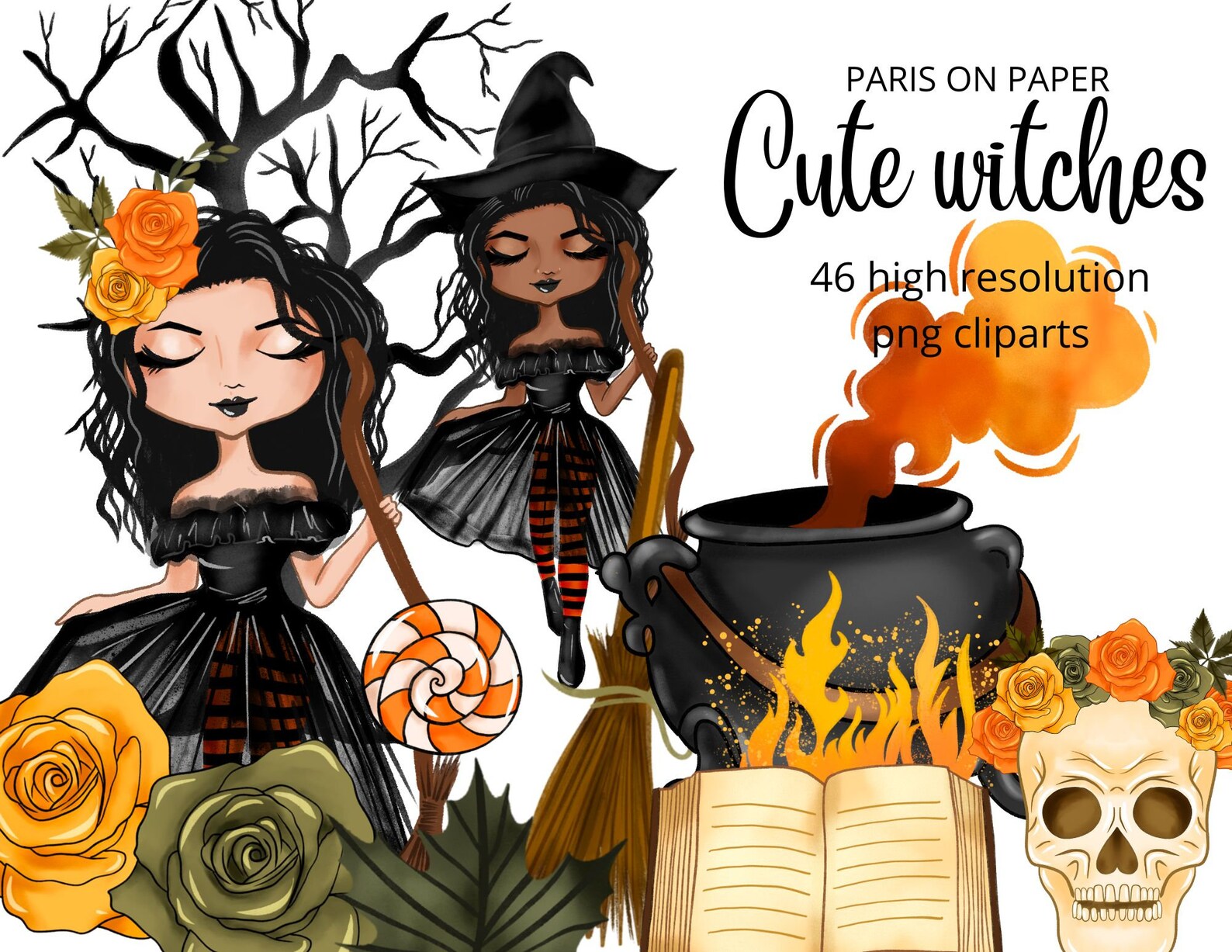 Halloween Girl Clipart Spooky Clipart Witch Clipart - Etsy