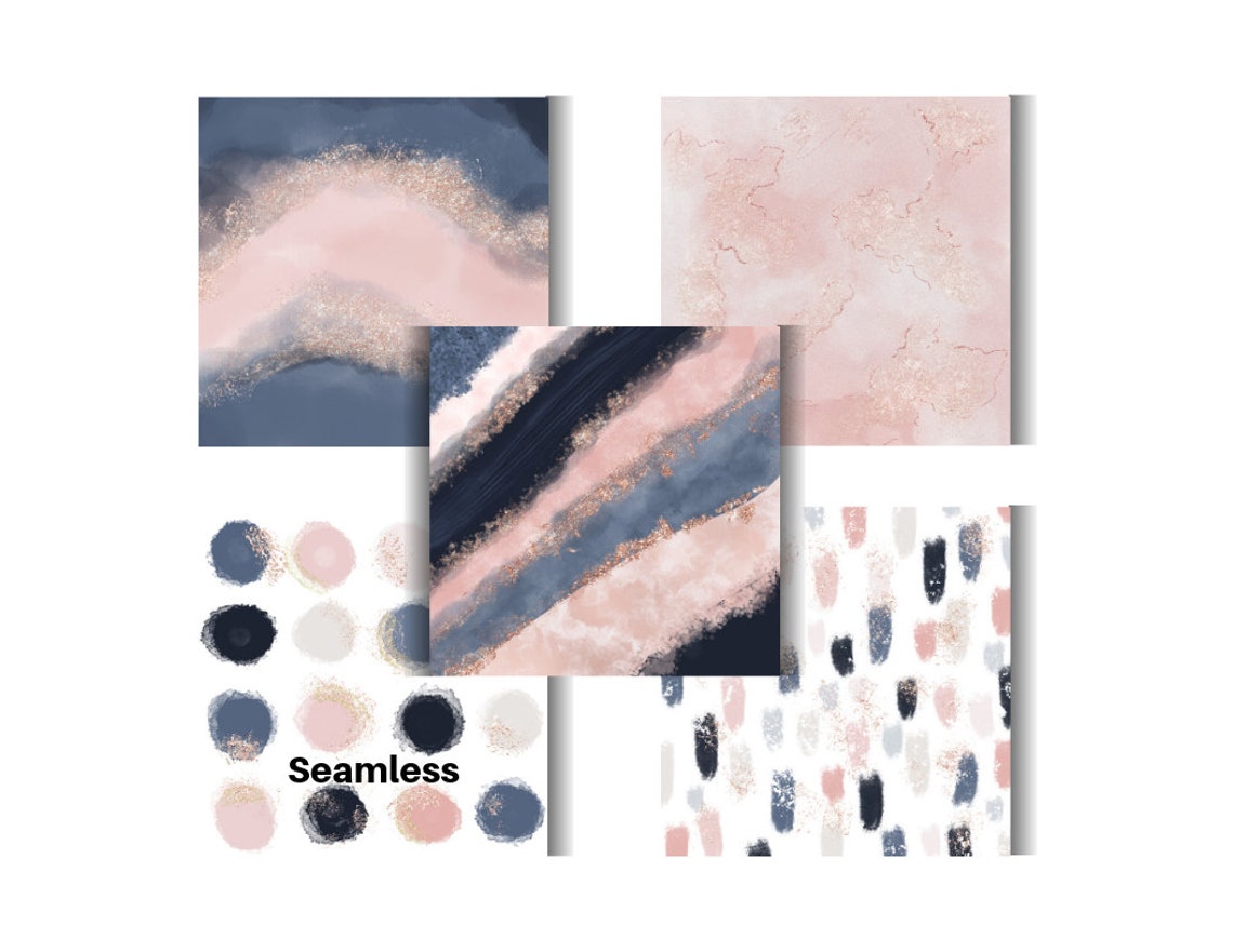 Blue Pink Abstract Digital Paper Watercolor Planner - Etsy