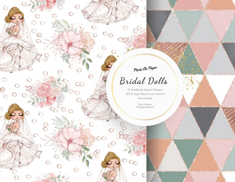 Bridal Doll Digital Paper | Wedding Scrapbook | Fashion Illustration ...