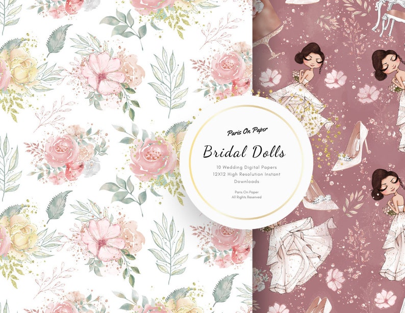 Bridal Doll Digital Paper | Wedding Scrapbook | Fashion Illustration ...
