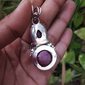 Ruby Pendant Sterling Silver, Red Stone Pendant Handmade Artisan Boho ...