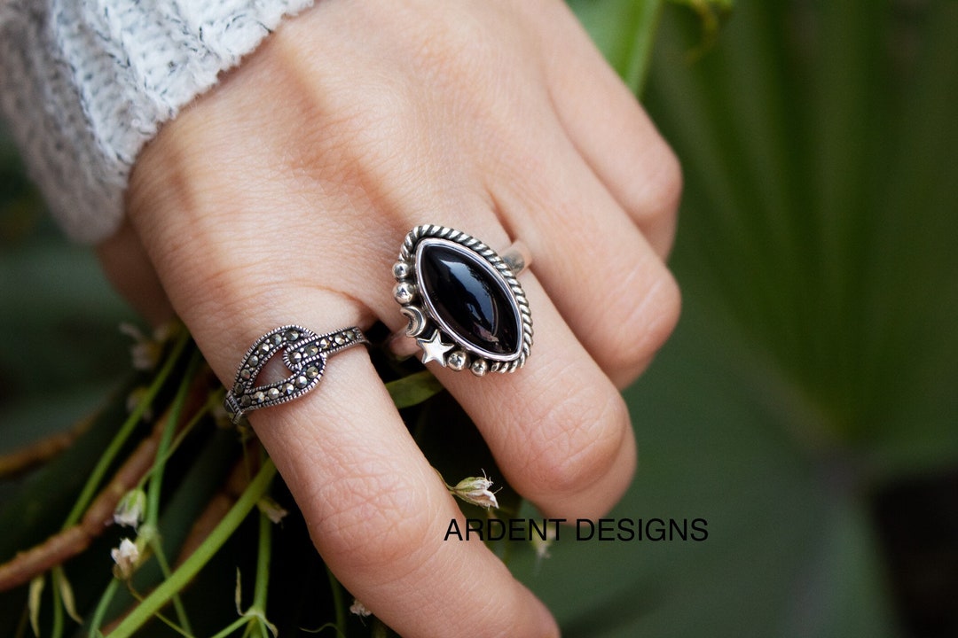 Bague en onyx noir bague en argent Sterling onyx noir pierres - Etsy France