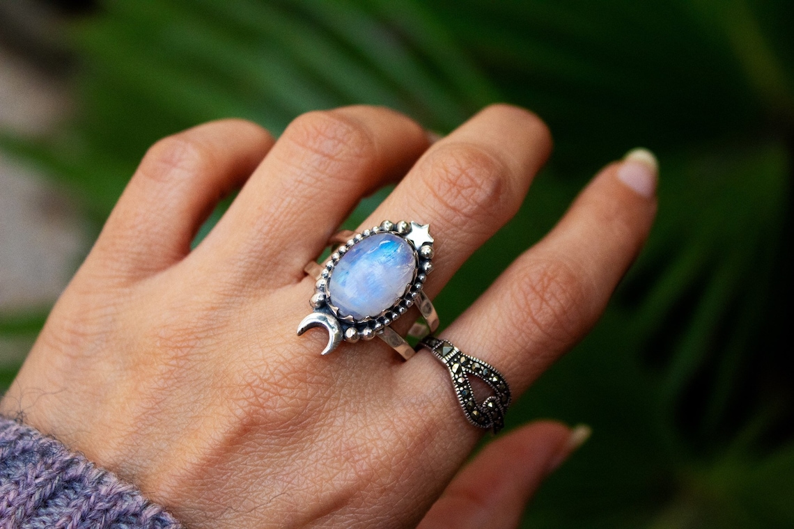 Moonstone Ring 925 Sterling Silver Ring Crescent Moon Ring | Etsy