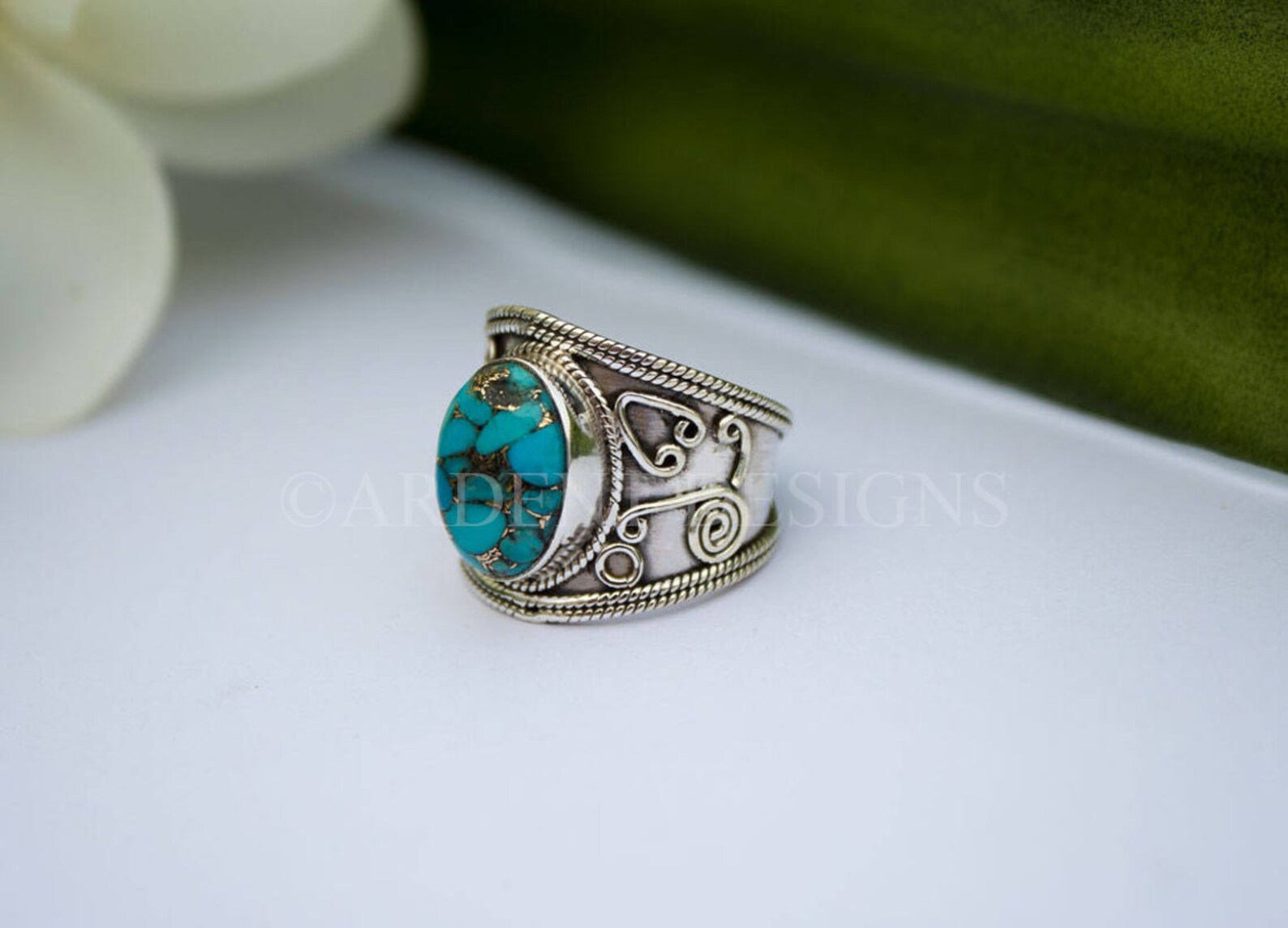 Genuine Turquoise Ring Silver Turquoise Ring Copper - Etsy