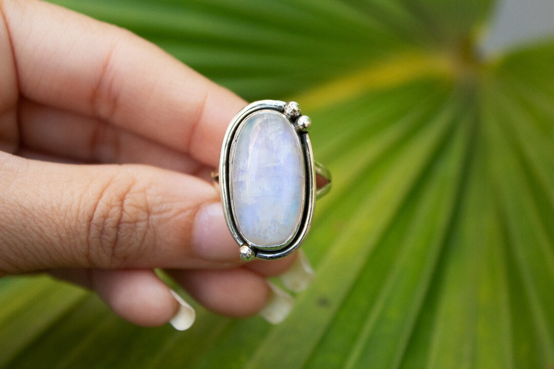 Moonstone Ring, Natural Moonstone Gemstone Sterling Silver Ring ...