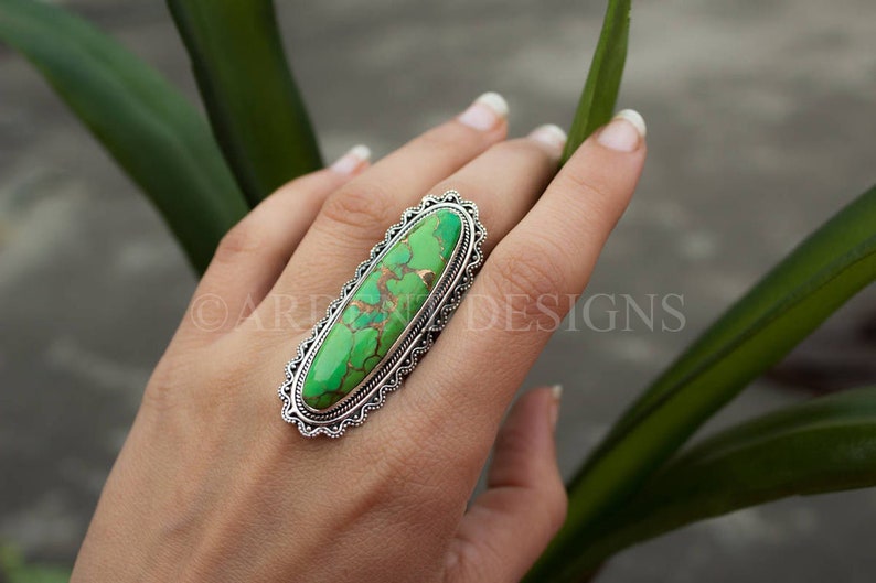 Green Copper Turquoise Ring 925 Sterling Silver Turquoise - Etsy