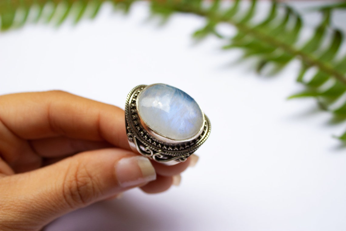Moonstone Ring Sterling Silver Natural Moonstone Gemstone - Etsy
