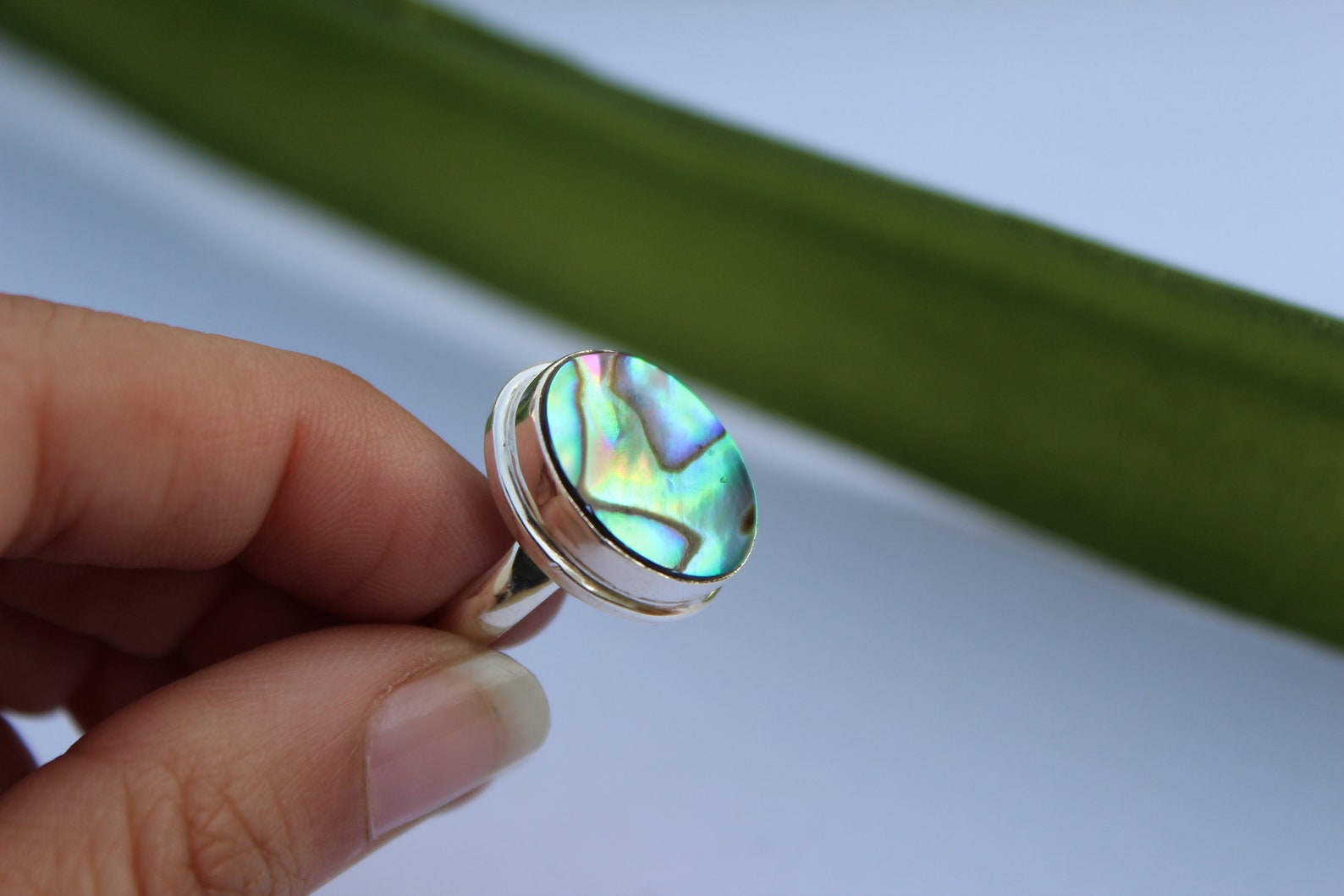 Natural Abalone Shell Ring Abalone Sterling Silver Ring Boho | Etsy