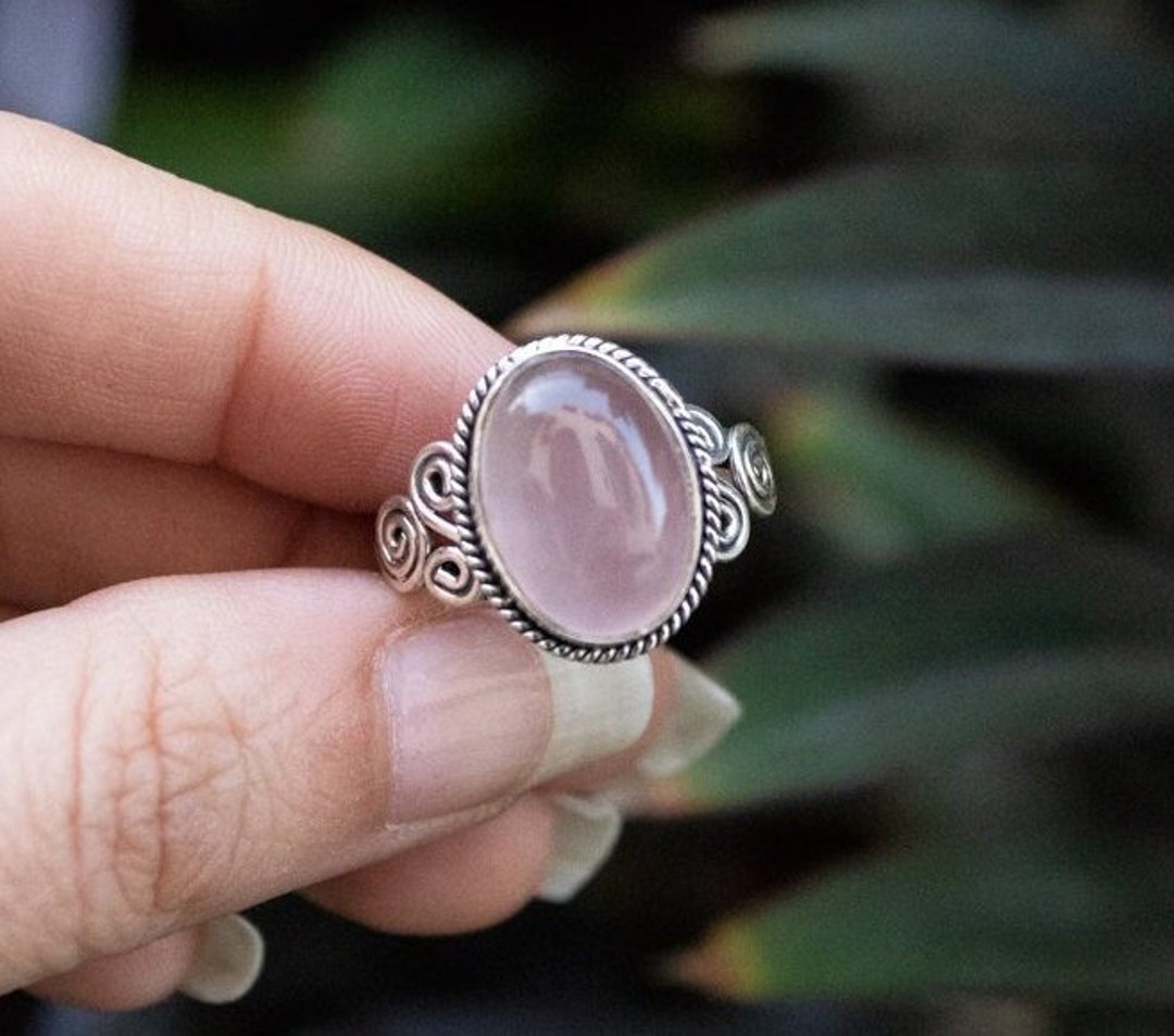 Rose Quartz Ring, Rose Quartz Sterling Silver Ring, Boho Ring, Healing ...