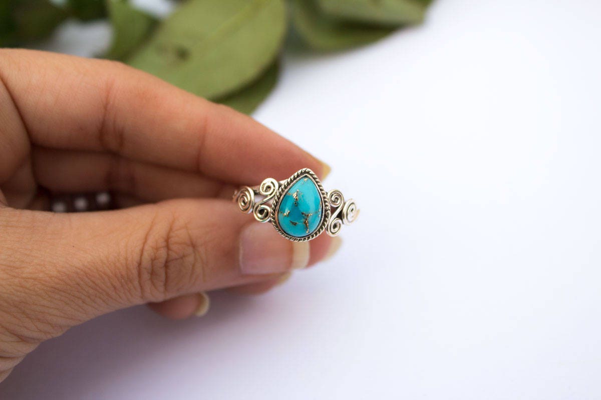 Genuine Turquoise Ring Silver Turquoise Ring Copper - Etsy