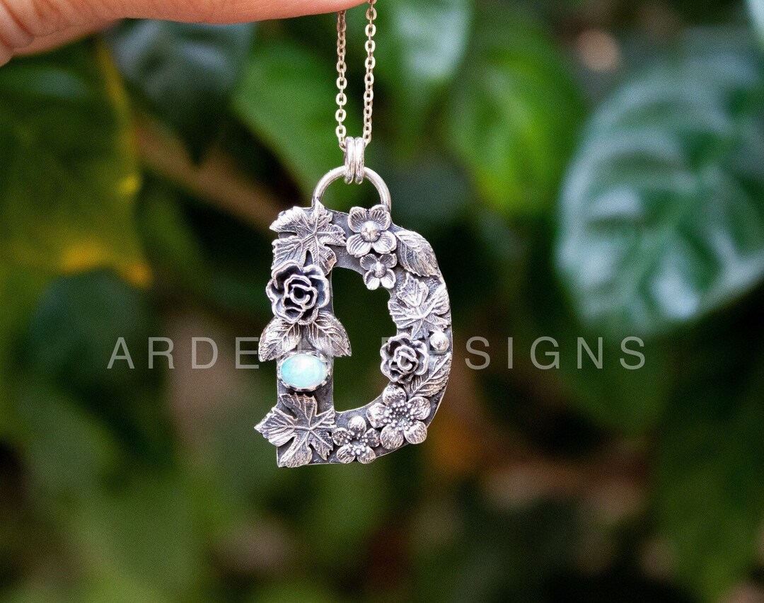 D Letter Pendant Alphabet Necklace Initial Necklace Opal - Etsy