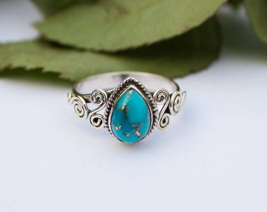Genuine Turquoise Ring Silver Turquoise Ring Copper - Etsy