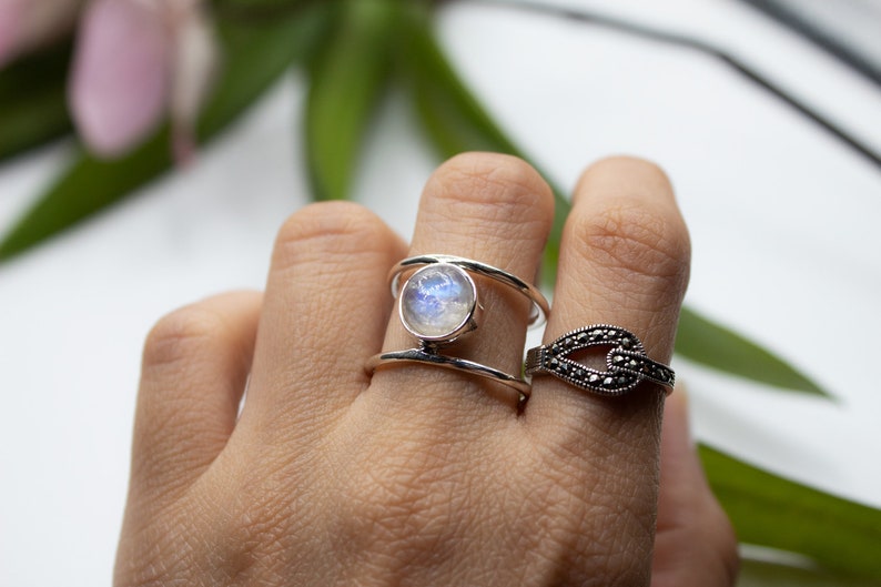 Regenbogen Mondstein Ring 925 Sterling Silber Ring ovale - Etsy.de