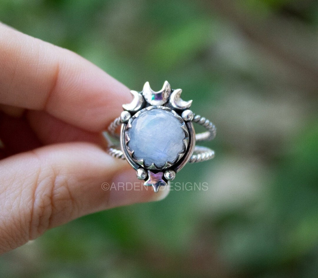 Moonstone Ring, 925 Sterling Silver Ring, Crescent Moon Ring, Genuine ...